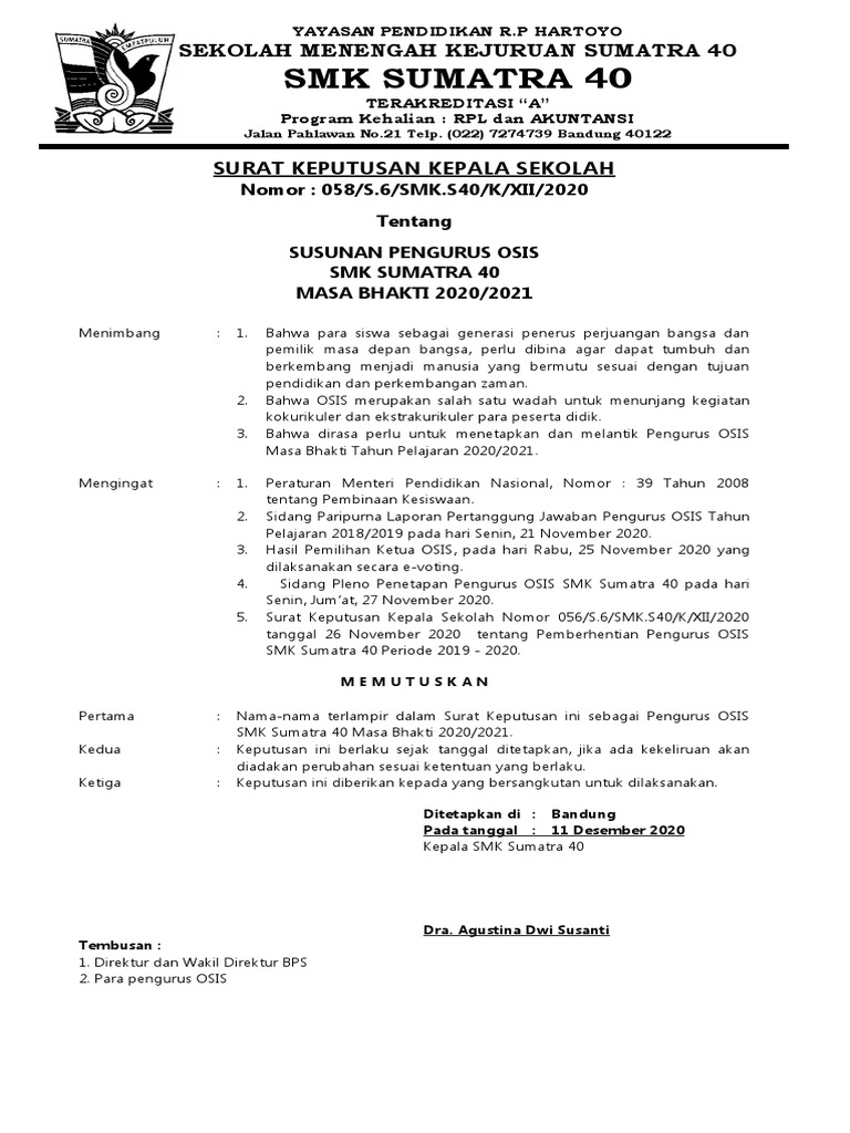 SK Pengangkatan Osis SMK 2020 | PDF