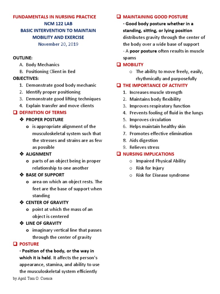 Maintaining Patient Mobility in Nursing | PDF | Anatomical Terms Of ...