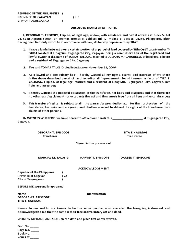 Absolute Transfer of Rights | PDF | Land Law | Common Law