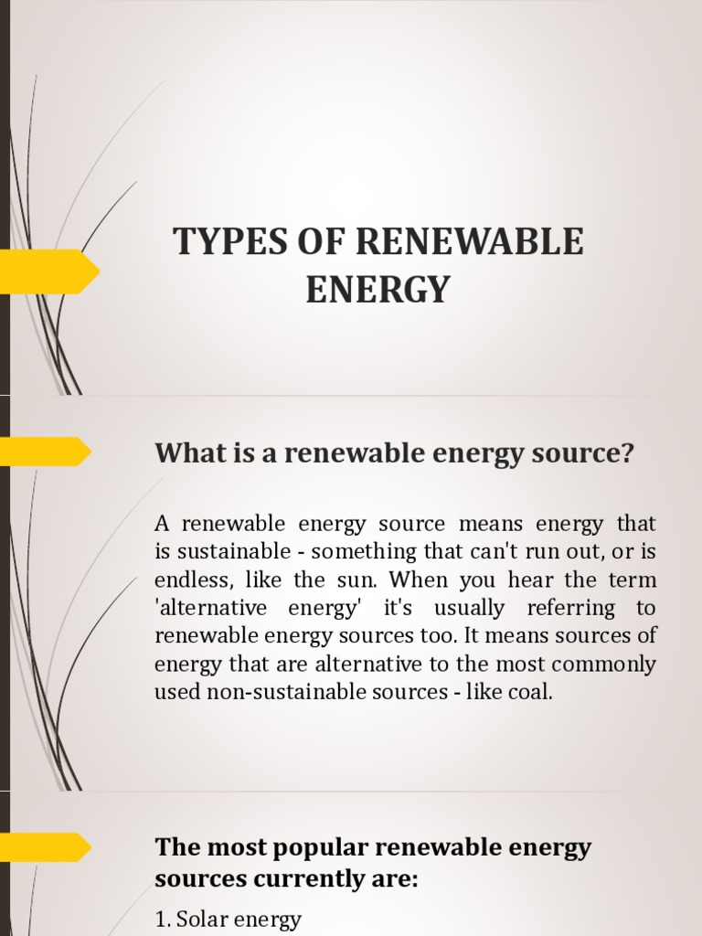 Types of Renewable Energy Sources | PDF | Renewable Resources ...