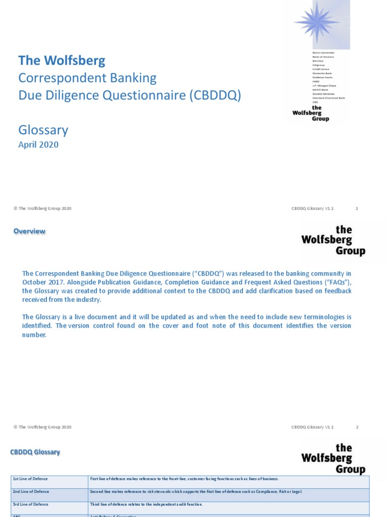 Wolfsberg's - CBDDQ - Glossary - Finalv 1.1 160420 | PDF | Money ...
