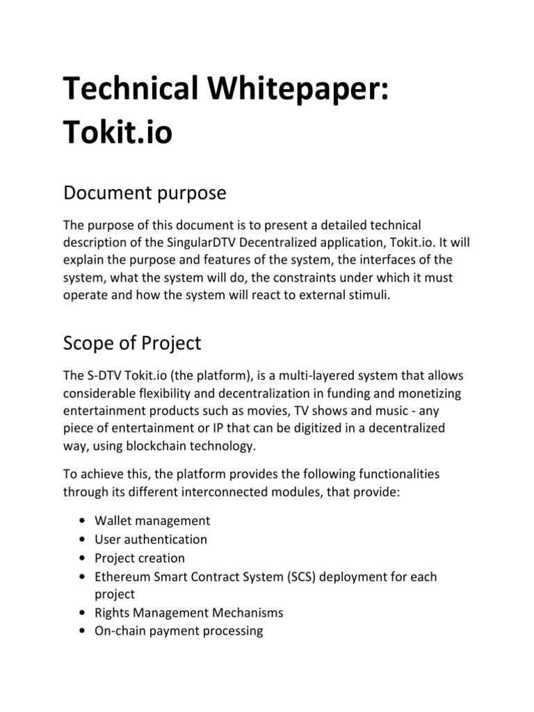 Technical Whitepaper Tokit - Io | PDF