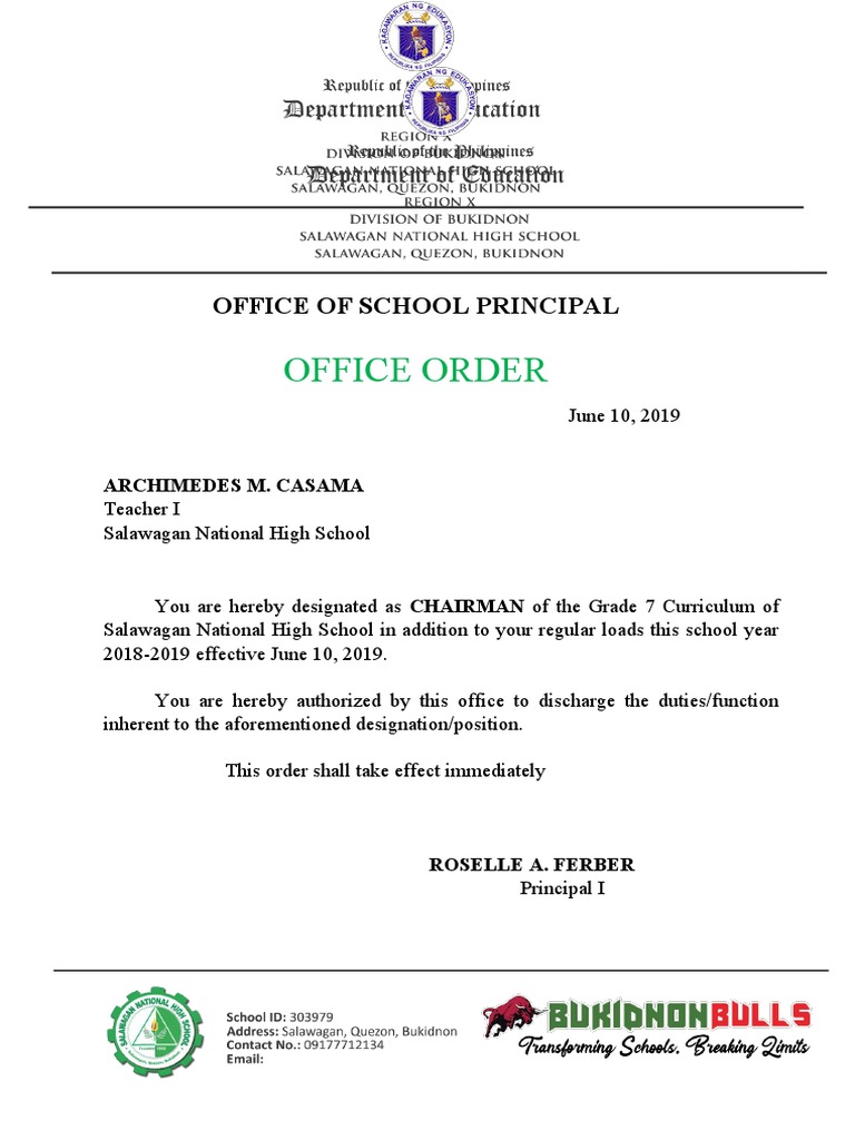 Office Order: Office of School Principal | PDF