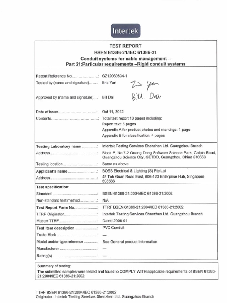 Test Report BΩSS Conduit (new) | PDF | Insulator (Electricity ...