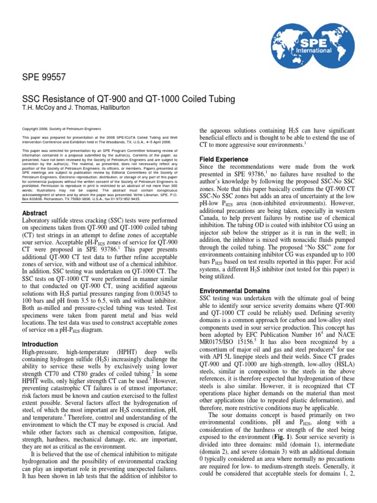 SSC Resistance of QT-900 and QT-1000 Coiled Tubing | PDF | Fracture ...