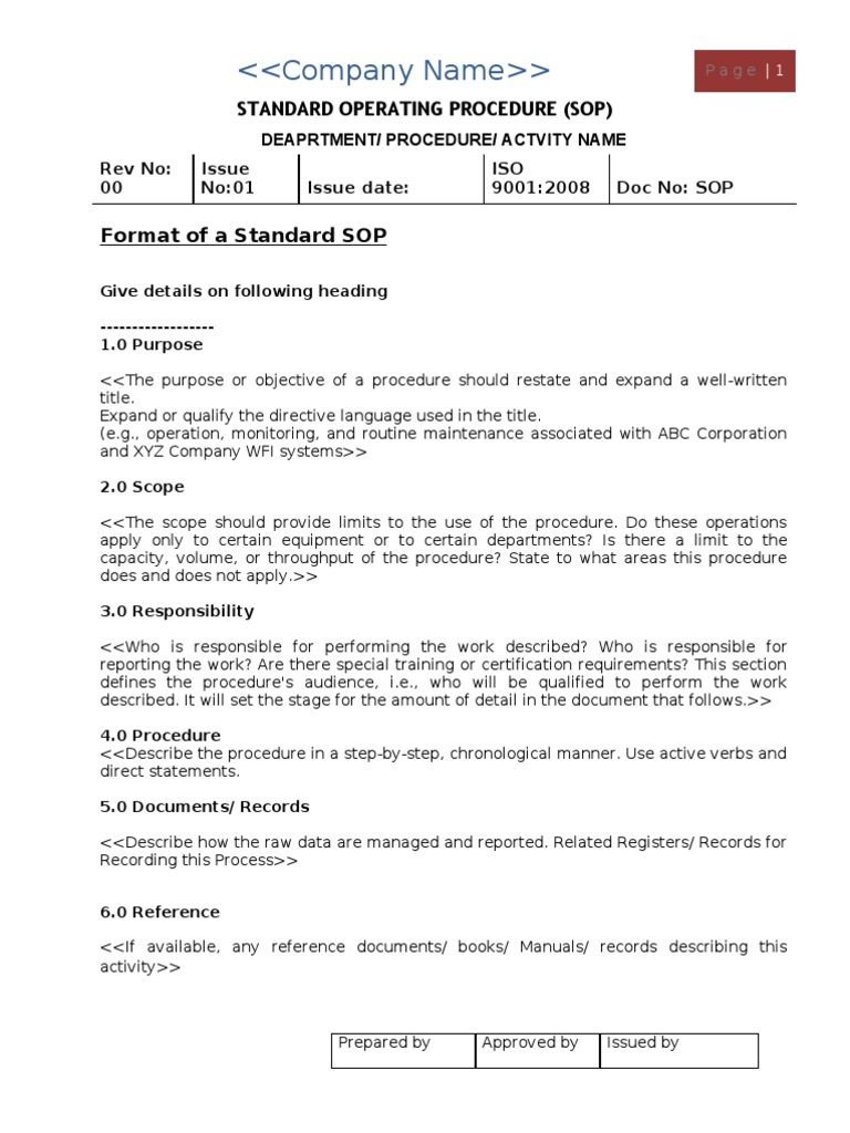 Iso 9000 Sop Template