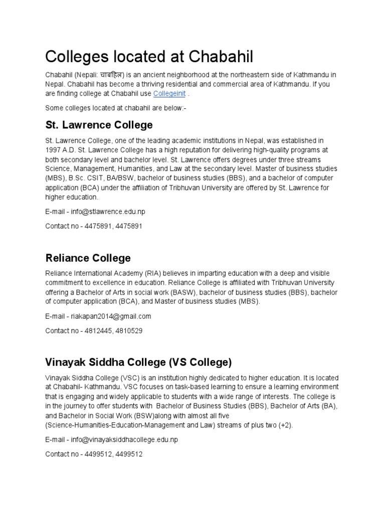 Colleges in Chabahil, Kathmandu | PDF | Career & Growth | Business