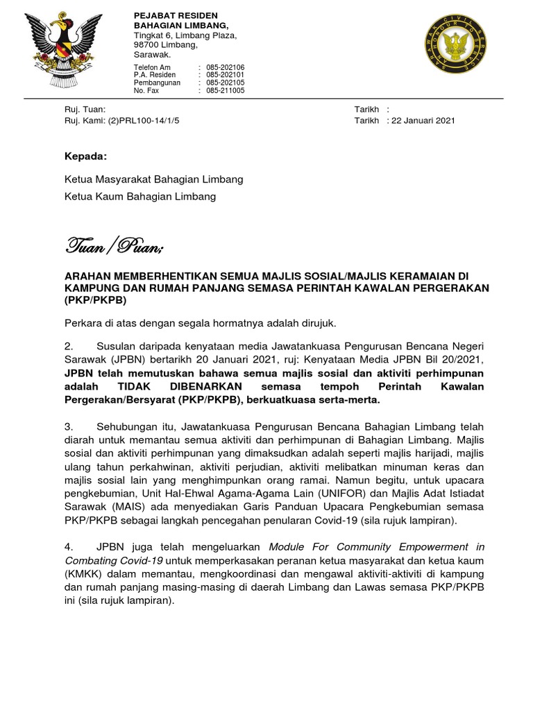 Surat Rasmi Arahan Memberhentikan Majlis & Aktiviti Sosial di Kampung ...