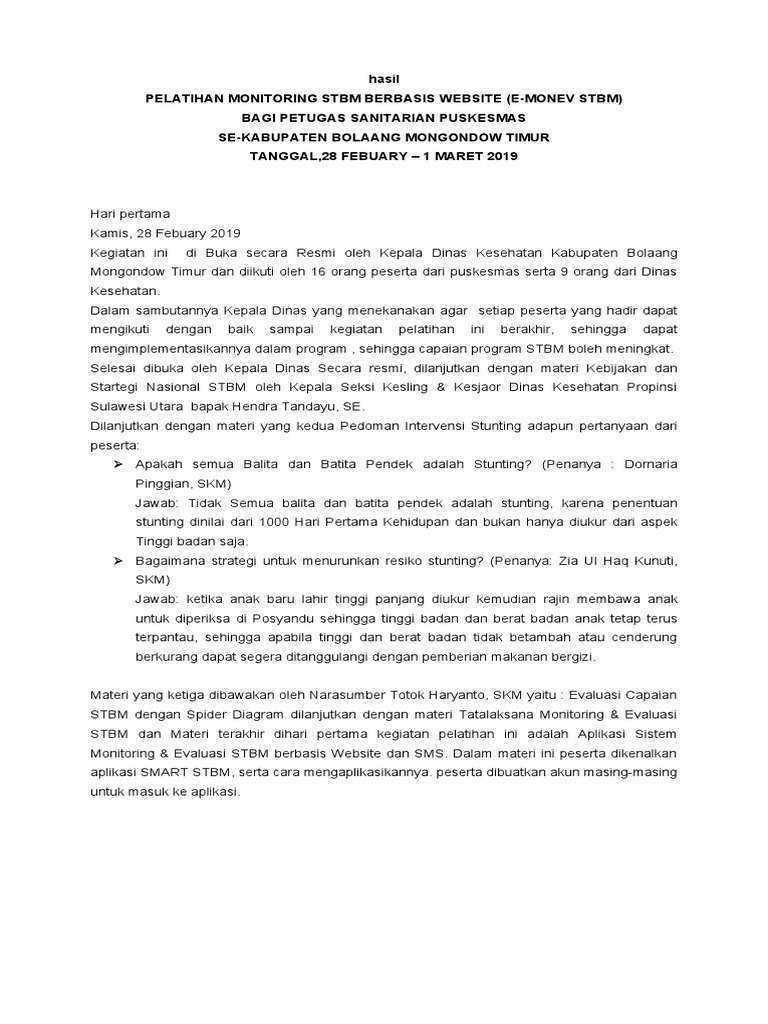Pelatihan E-Monev STBM untuk Sanitarian | PDF | Ilmu Sosial | Sains ...