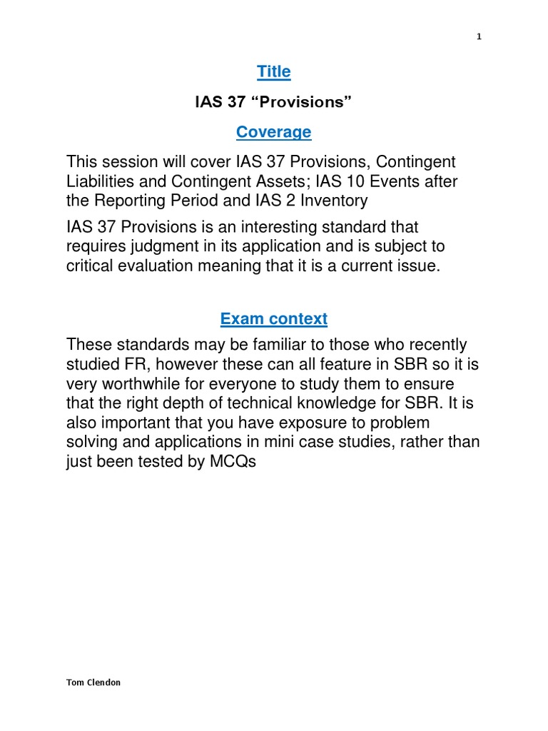 IAS 37 Provision Notes | PDF | International Financial Reporting ...