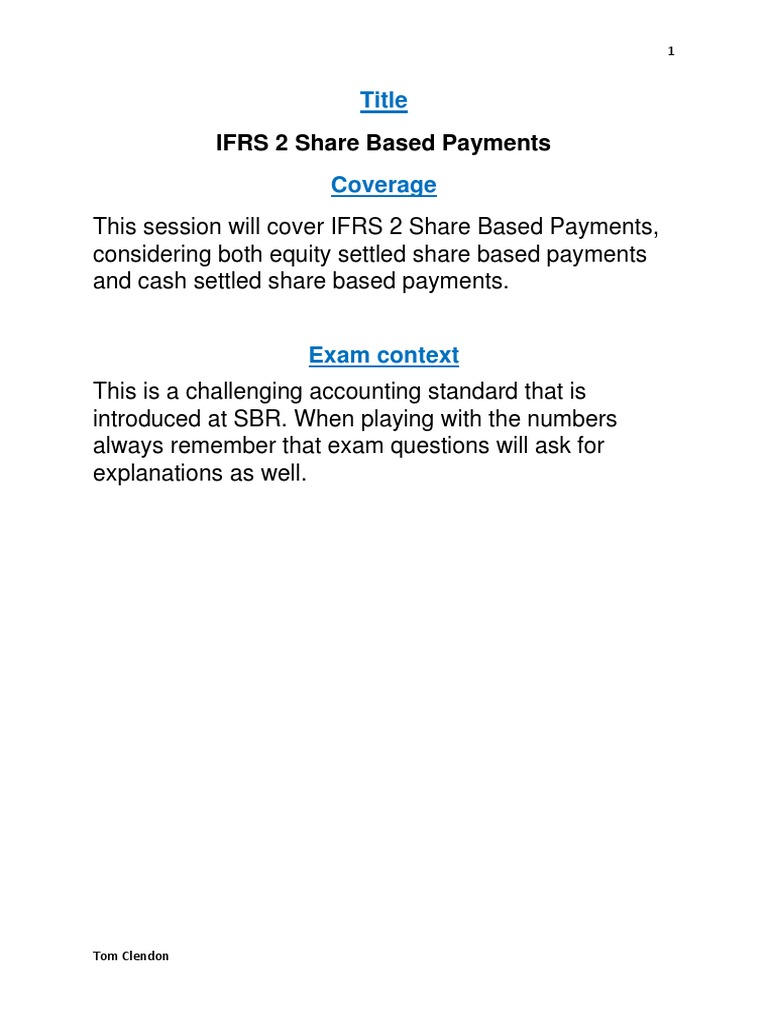 IFRS 2: Share-Based Payments Overview | PDF | Option (Finance) | Equity ...