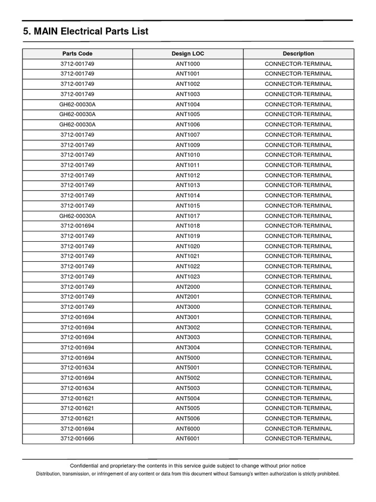 MAIN Electrical Parts List: Parts Code Design LOC Description | PDF ...