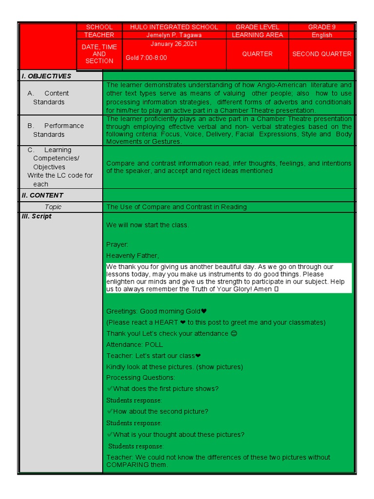 Script For Observation | PDF | Question | Learning