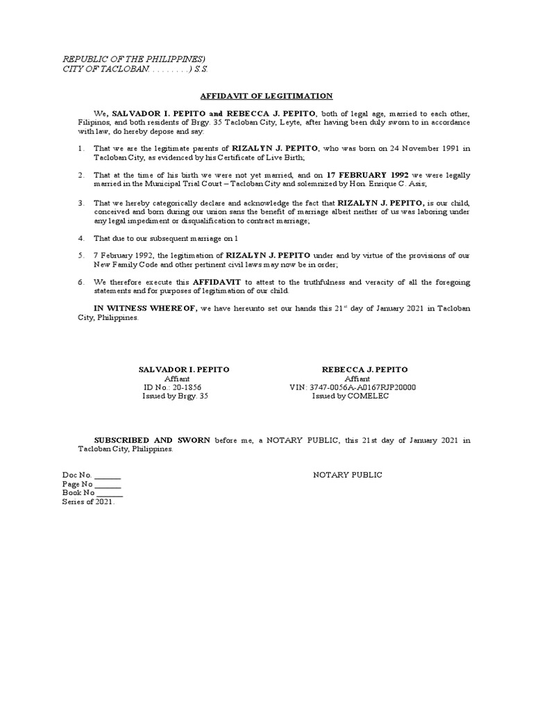 Affidavit of Legitimation (Pepito)