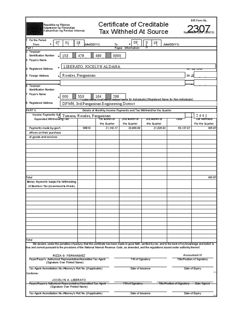 2307 Engrs' | PDF | Withholding Tax | Taxpayer