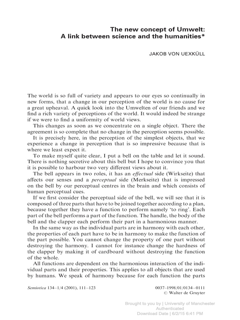 The New Concept of Umwelt: A Link Between Science and The Humanities ...