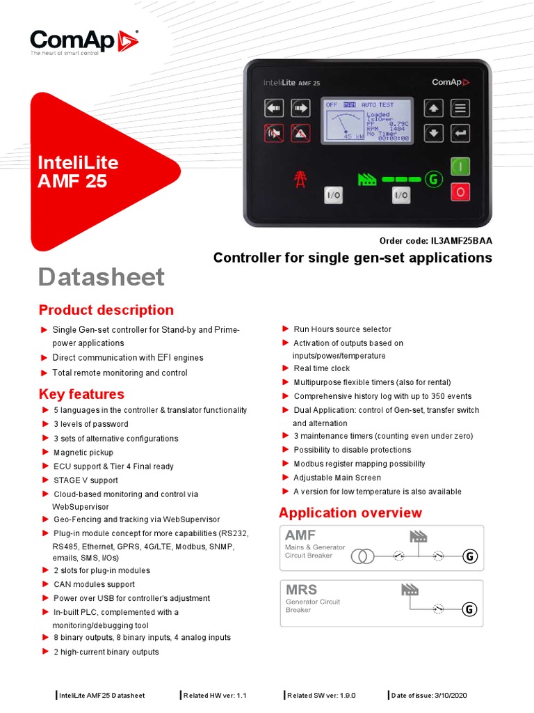 InteliLite AMF25 Datasheet - 1 | PDF | Relay | Power Supply