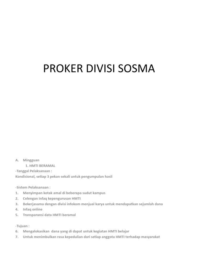 Proker Divisi Sosma | PDF