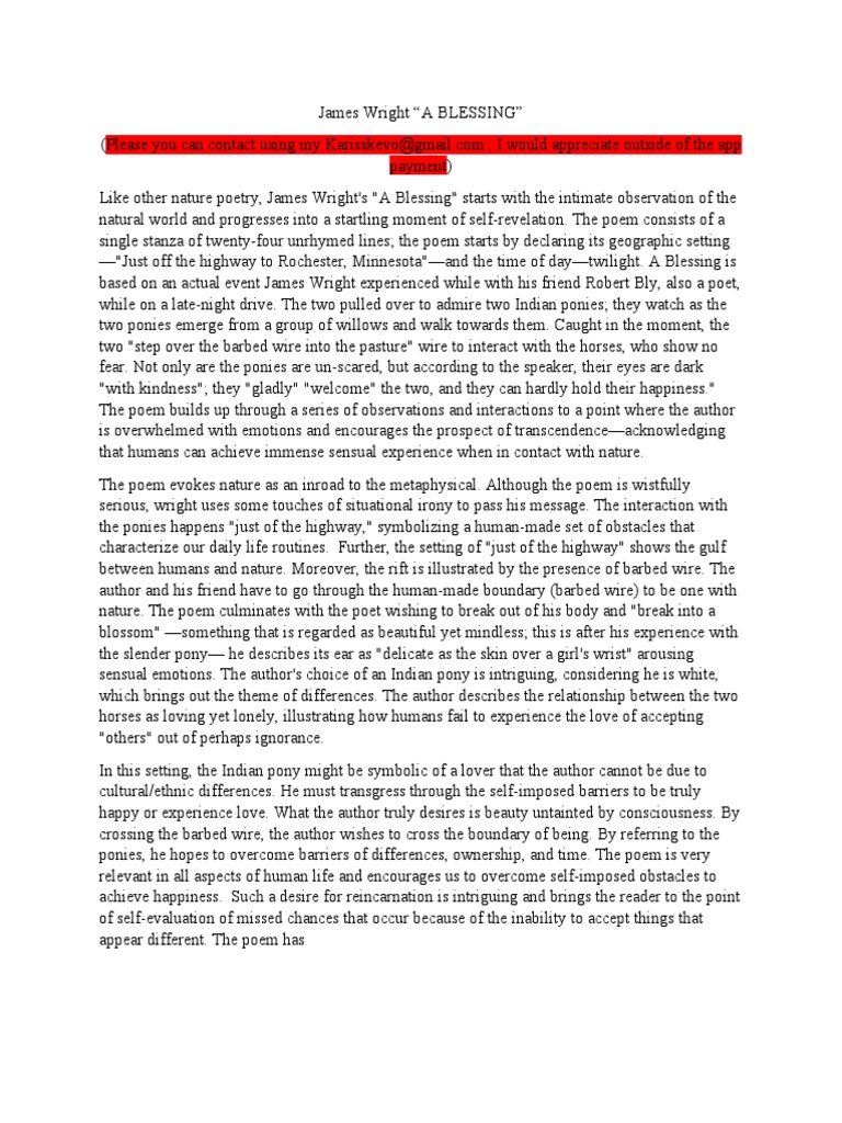 James Wright "A Blessing" | PDF | Poetry