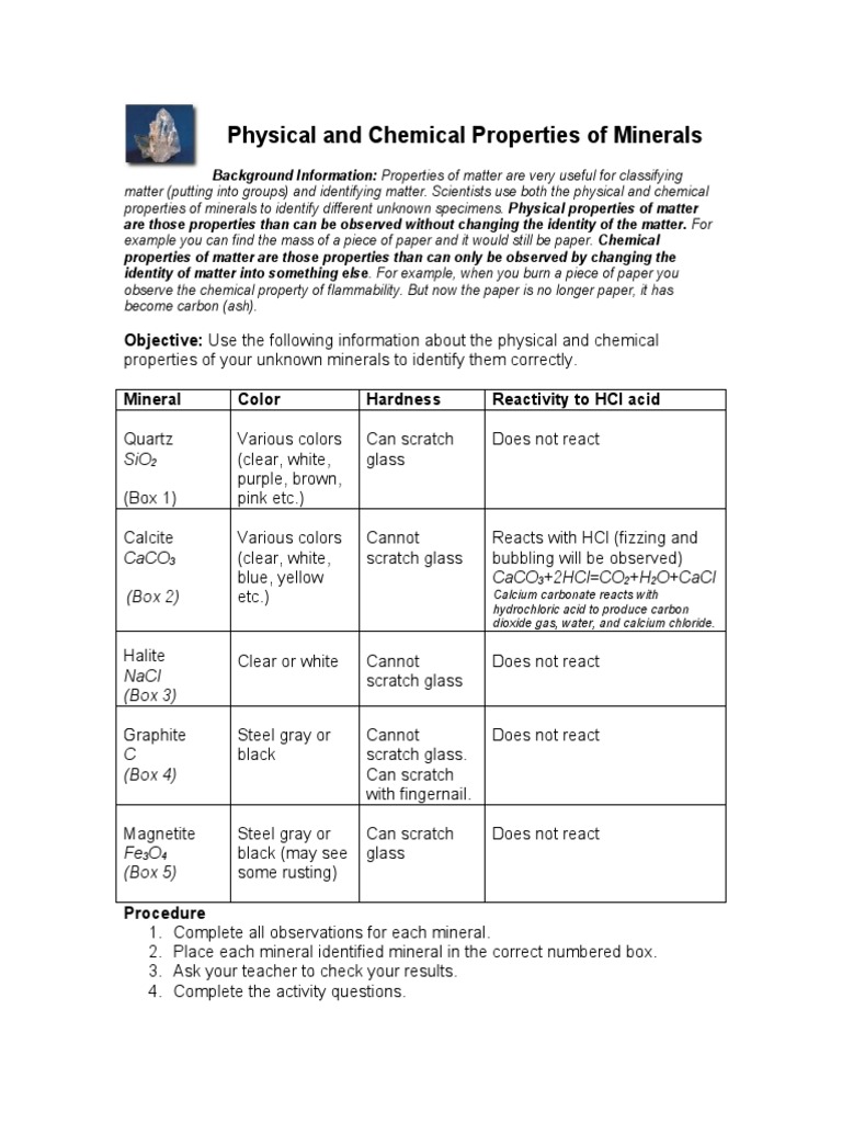 Physical and Chemical Properties of Minerals | PDF | Minerals ...