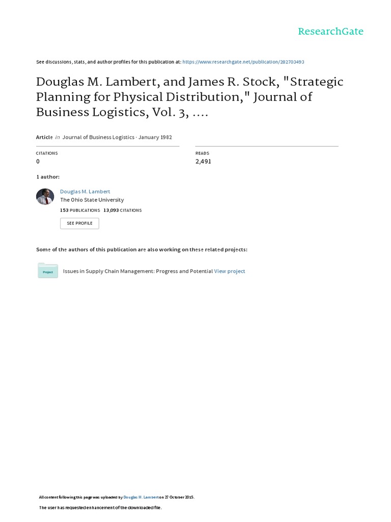 Douglas M. Lambert, and James R. Stock, "Strategic Planning For ...