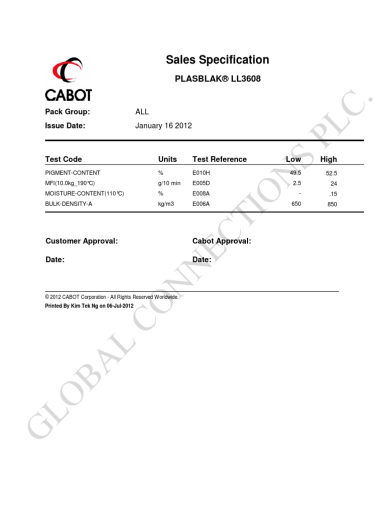 ECT ION SPL C.: Sales Specification | PDF