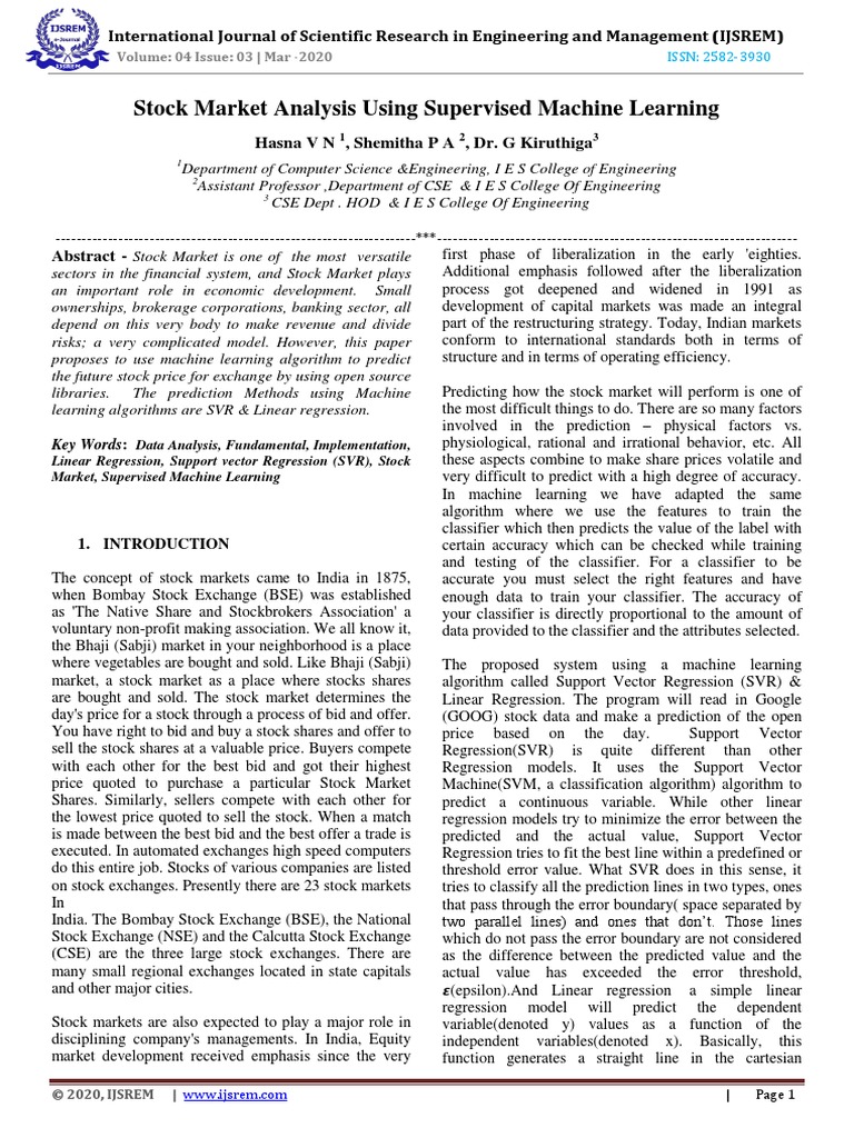 Stock Market Analysis Using Supervised Machine Learning | PDF | Support Vector Machine ...