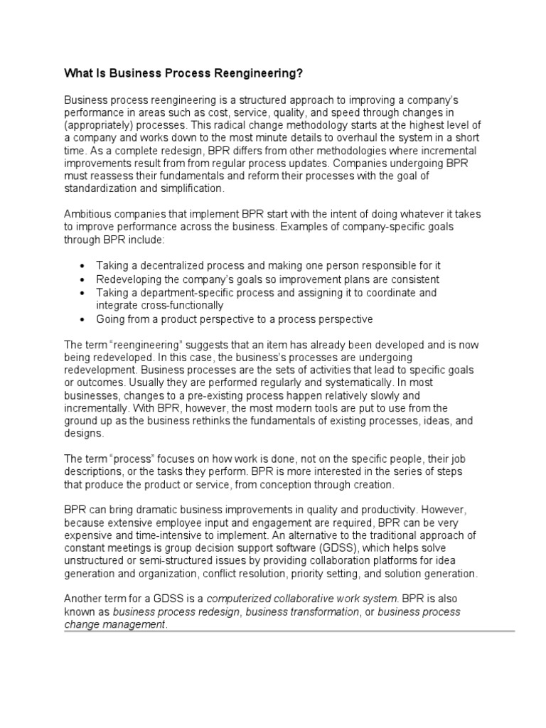 Notes - Business Process Reengineering | PDF | Business Process ...