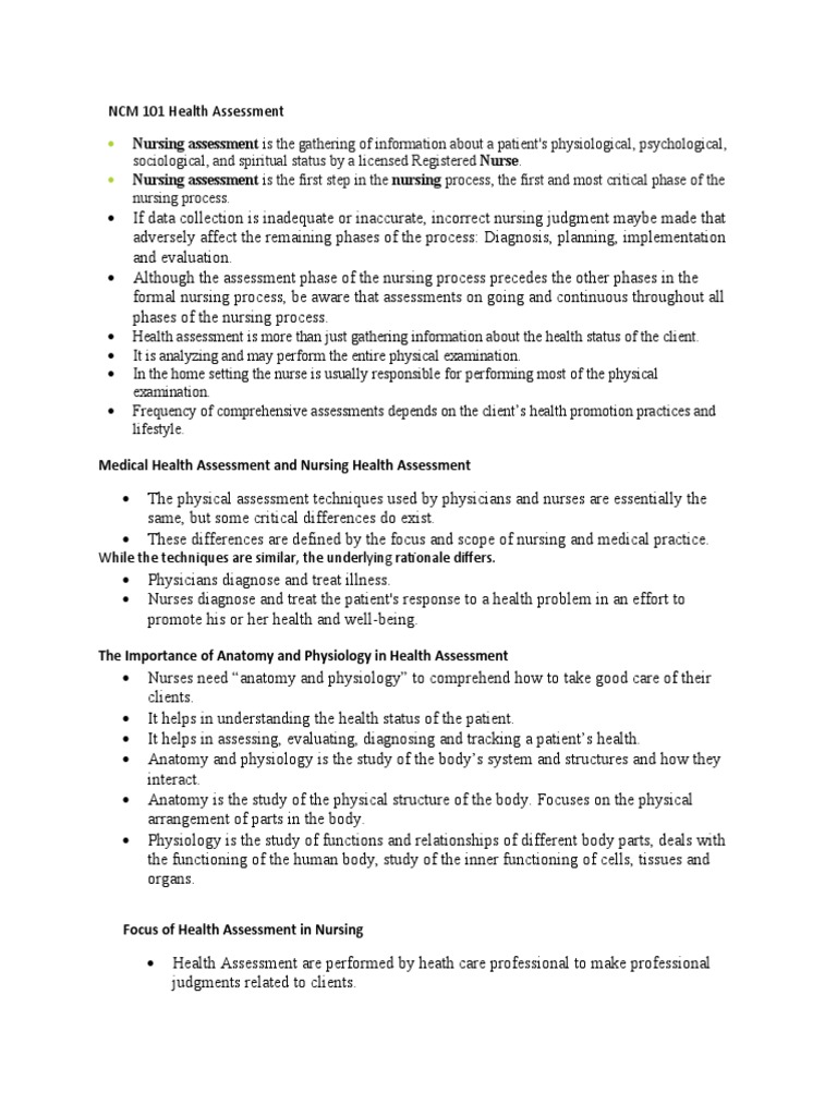 NCM 101 Health Assessment | PDF | Nursing | Physical Examination