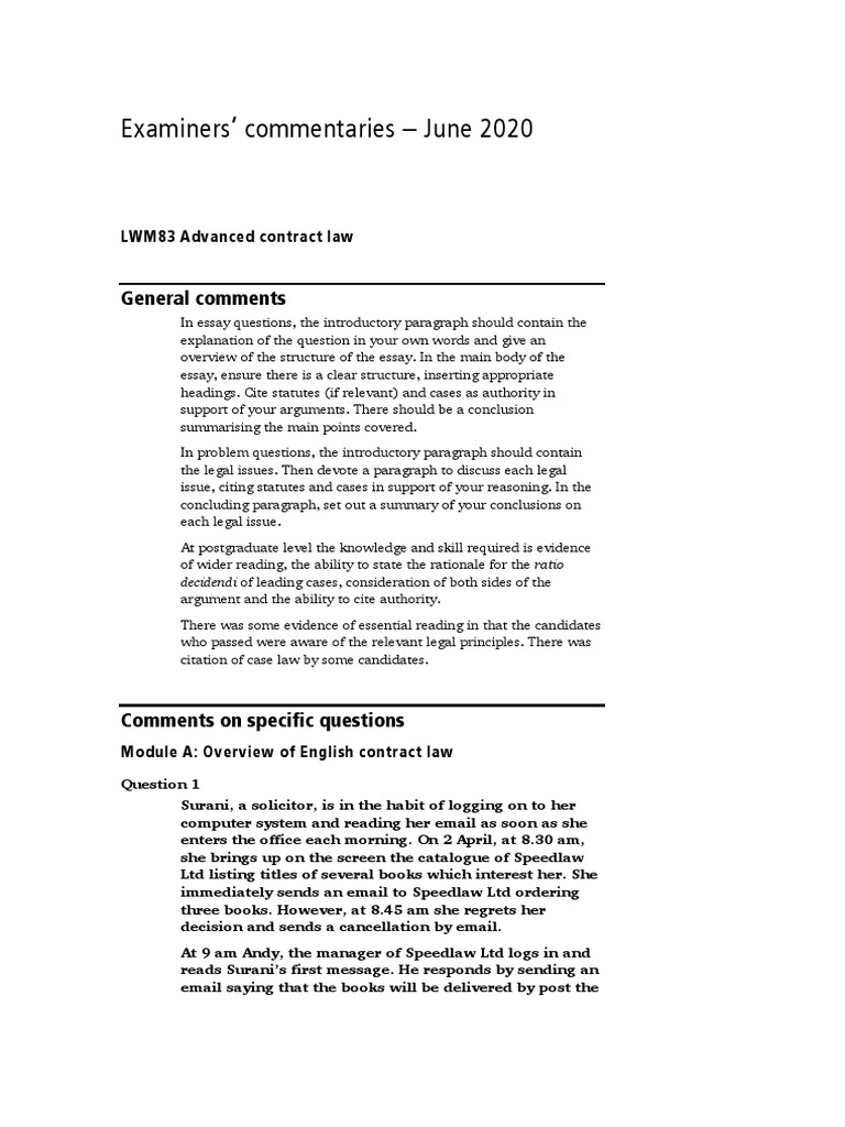 083 Advanced Contract Law Exam Comm June2020 | PDF | Misrepresentation ...