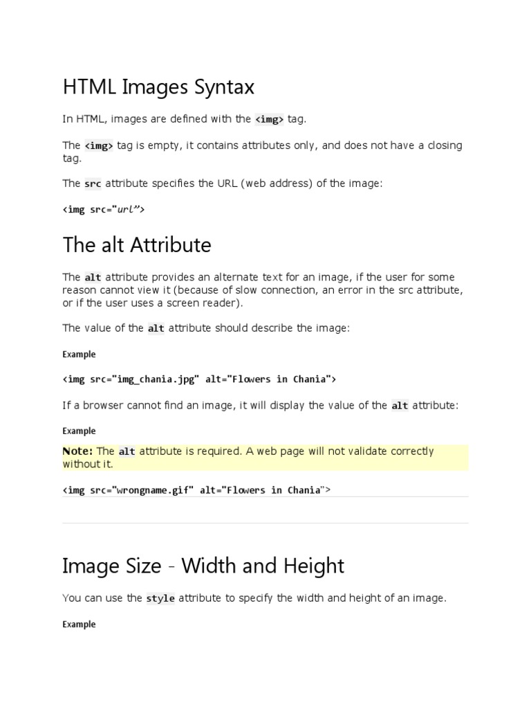 HTML Images Syntax | PDF | Html Element | Html