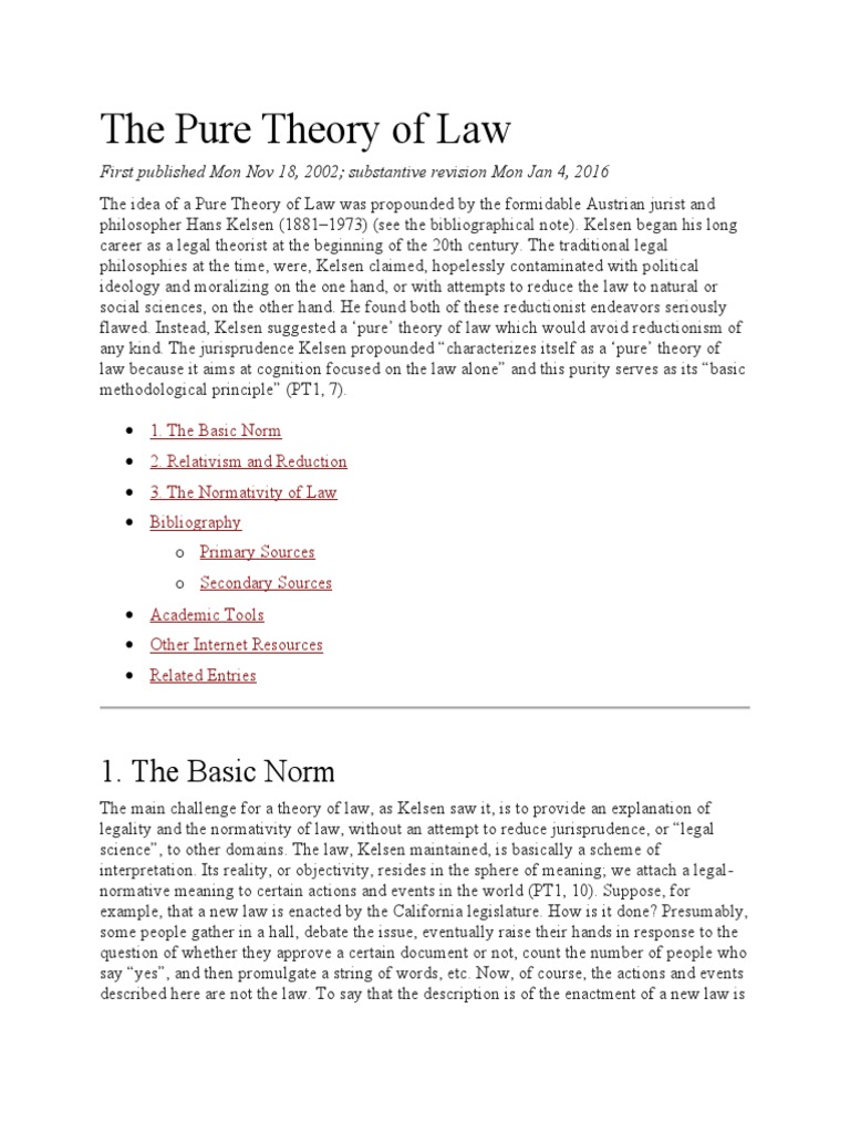 Hans Kelsen The Pure Theory of Law | PDF | Jurisprudence | Normative