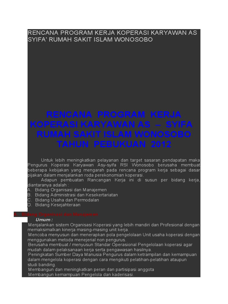 Rencana Program Kerja Koperasi Karyawan | PDF