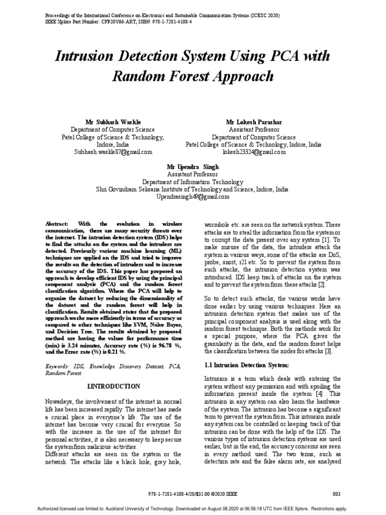 Intrusion Detection Using Pca With Random Forest | PDF | Support Vector Machine | Principal ...