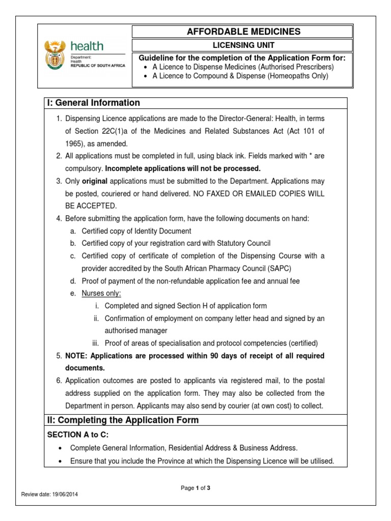 New Dispensing Licence Application Form | PDF | Registered Mail ...