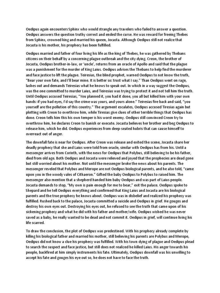 Oedipus Summary | PDF | Oedipus | Boeotian Mythology