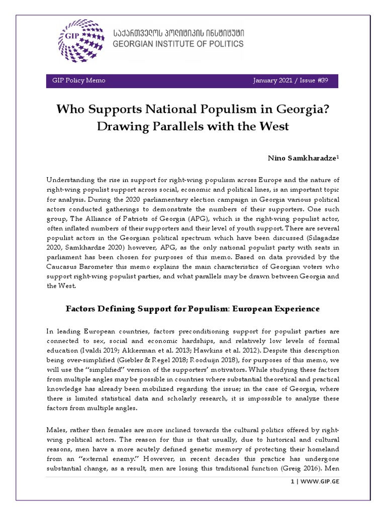 Who Supports National Populism in Georgia? Drawing Parallels With The ...