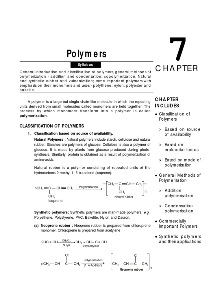 Chap 07 (Polymers) - JEE Main & CBSE Study Notes | PDF | Polymerization ...