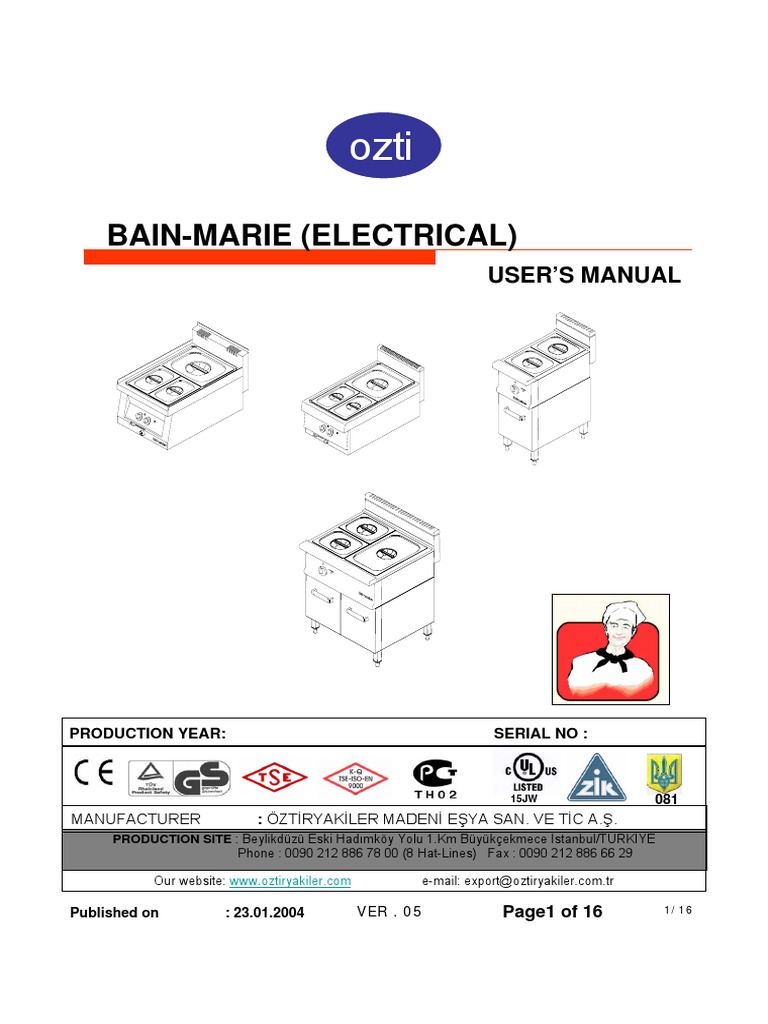 Bain-Marie (Electrical) : User'S Manual | PDF | Power Supply | Thermostat