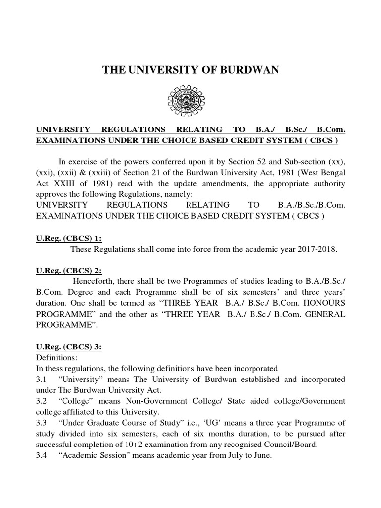Burdwan University CBCS Exam Regulations | PDF | Course Credit ...