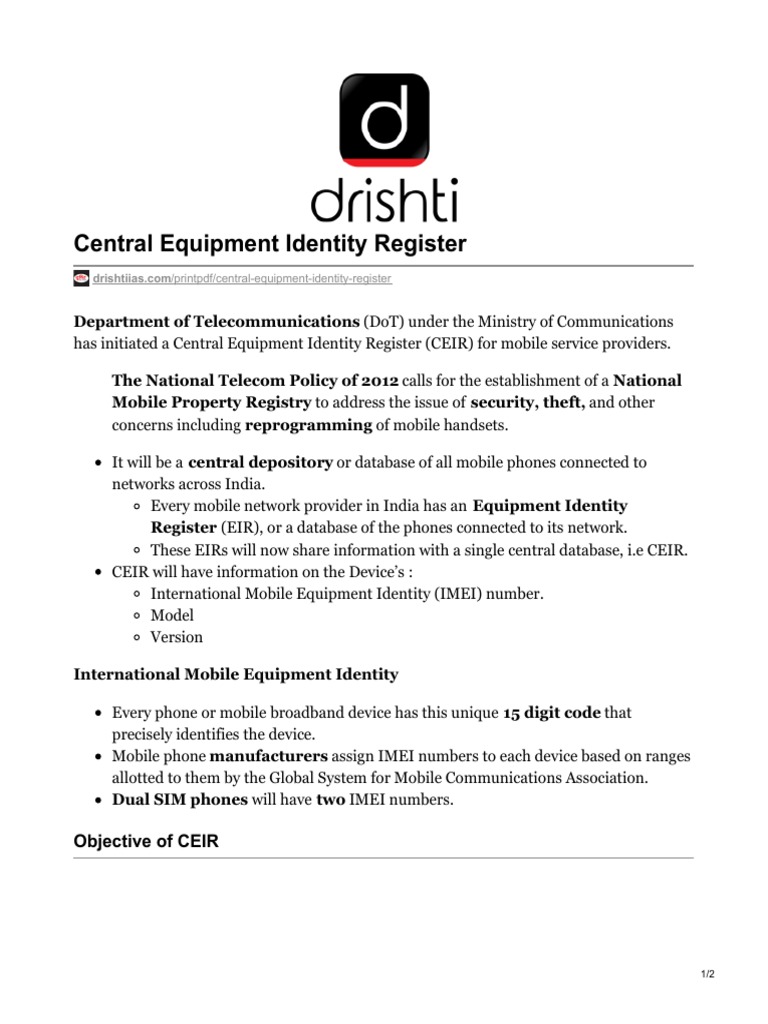 Central Equipment Identity Register: Objective of CEIR | PDF | Networks ...