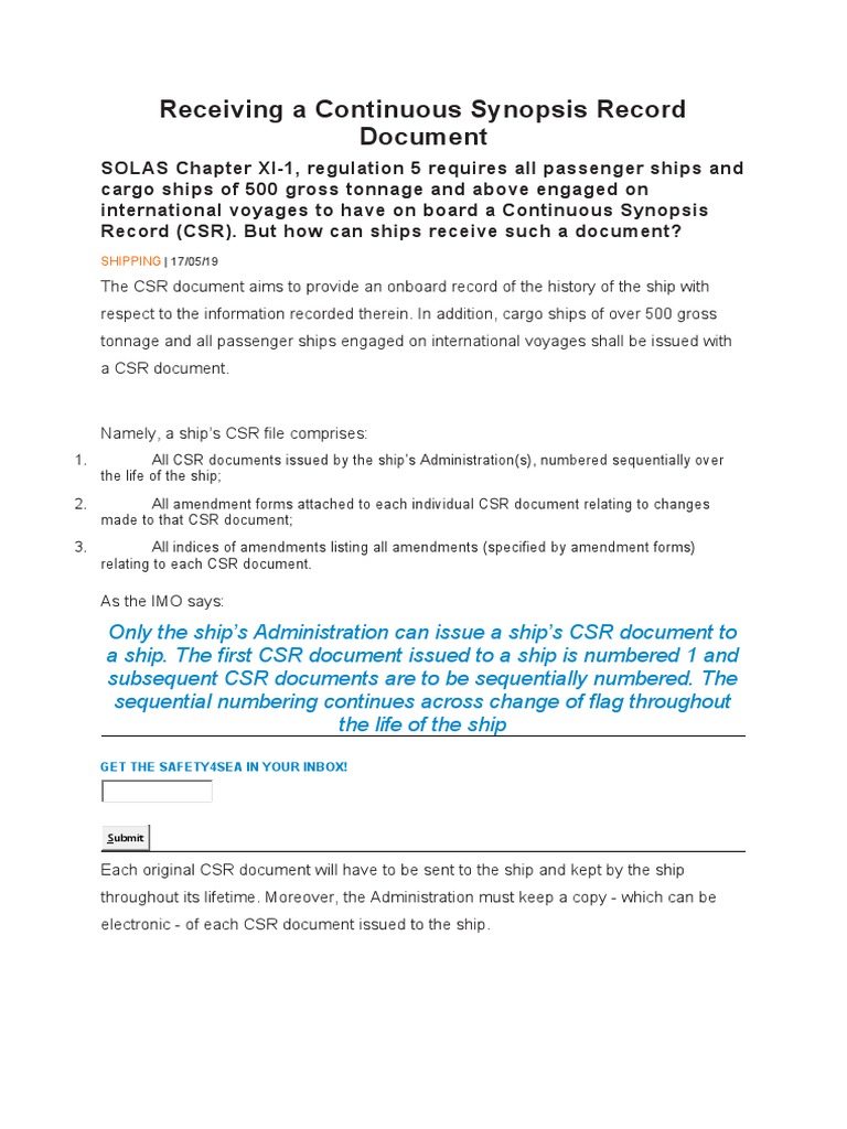 CSR - Continuous Synopsis Record | PDF | Business | Transport