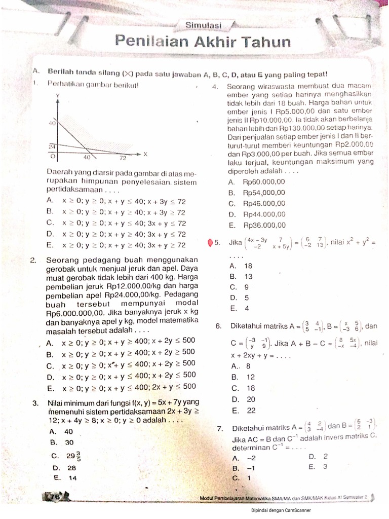 Latihan Soal PAT XI Mat. Wajib | PDF