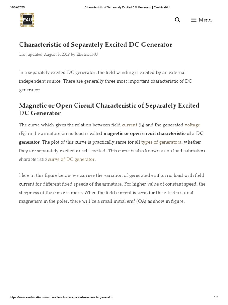 Characteristic of Separately Excited DC Generator - Electrical4U ...