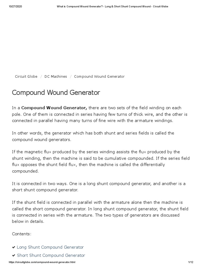 Compound Wound Generator Long & Short Shunt Compound Wound | PDF ...