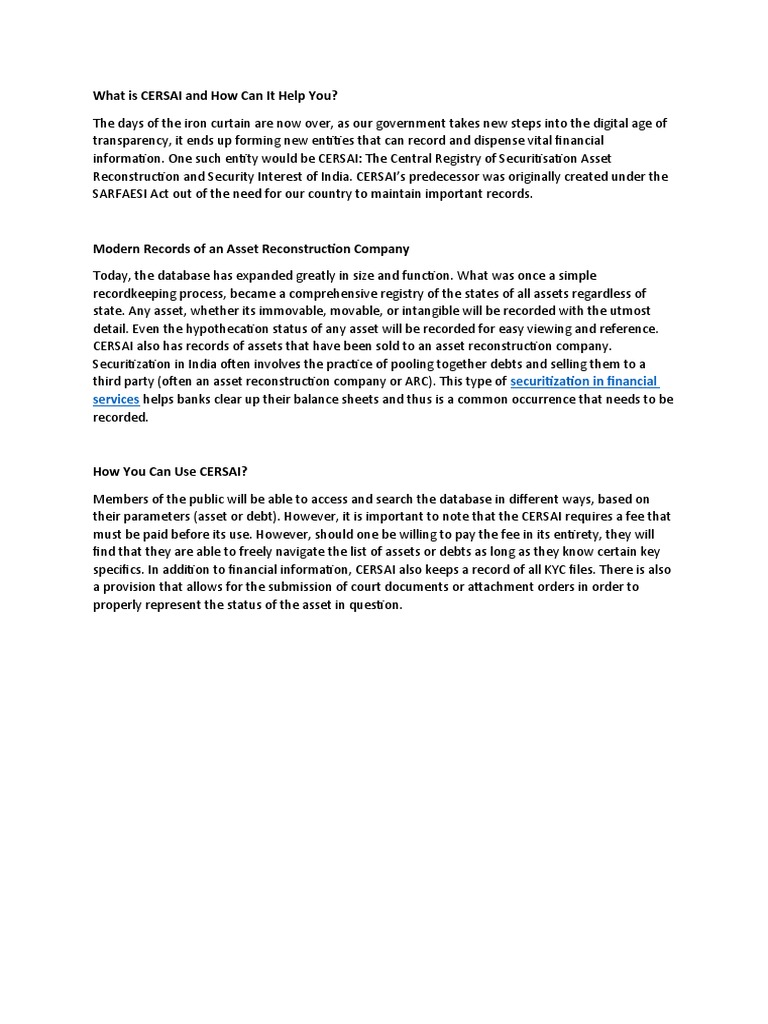 Understanding CERSAI: A Guide | PDF