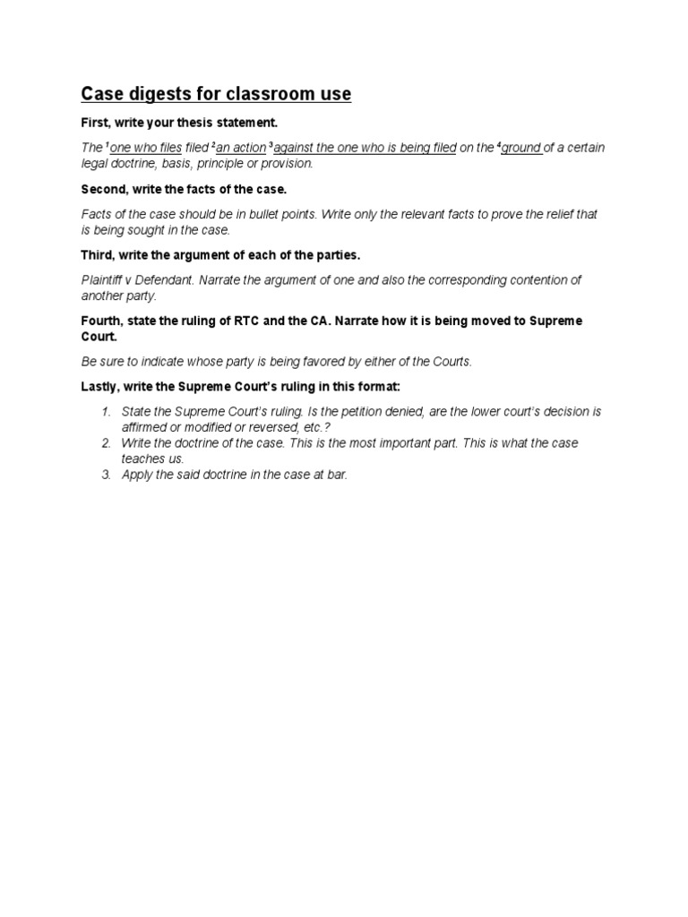How To Write Case Digests For Classroom Discussion | PDF