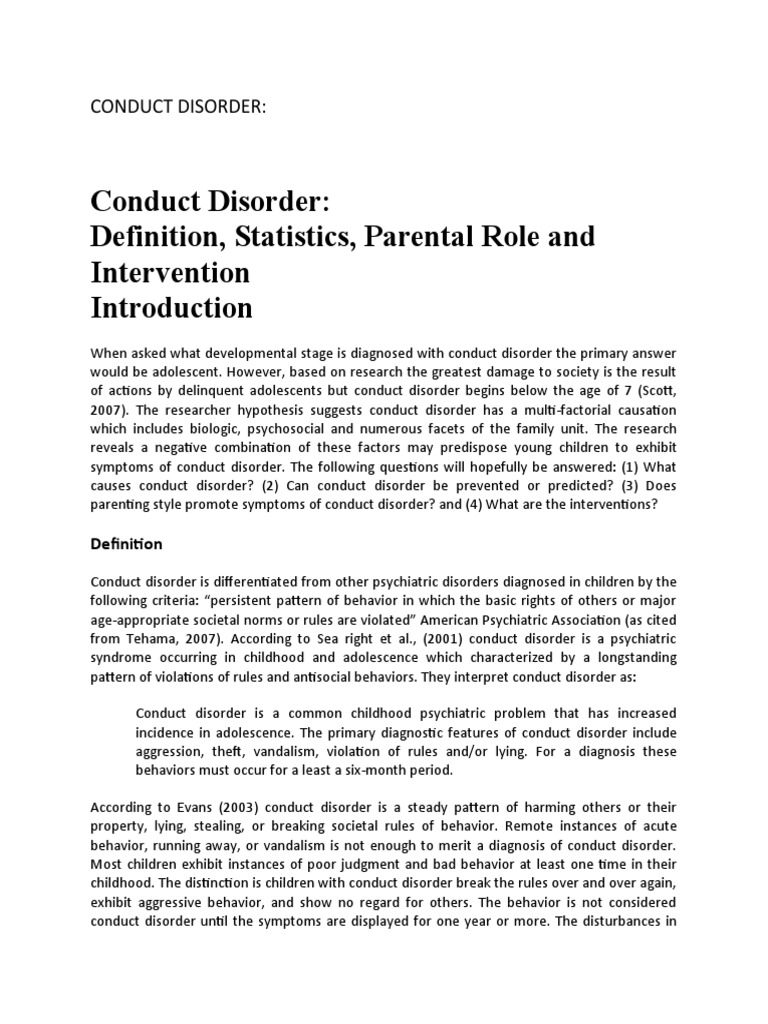 Conduct Disorder: Definition, Statistics, Parental Role and ...