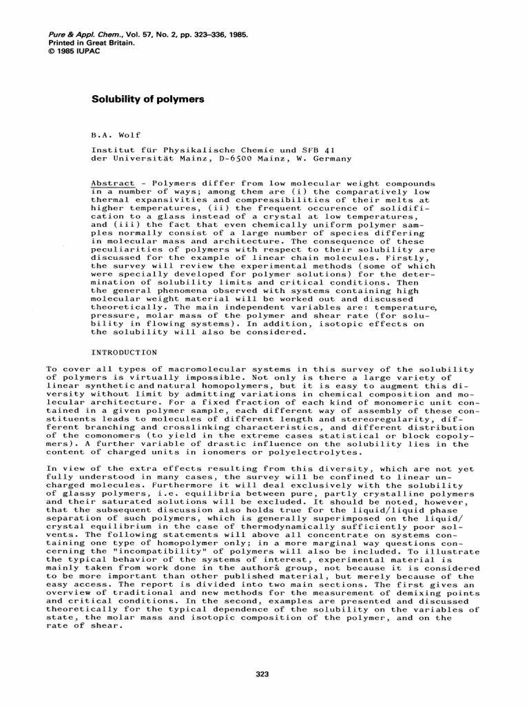 Solubility of Linear Polymers Explained | PDF | Polymers | Viscosity