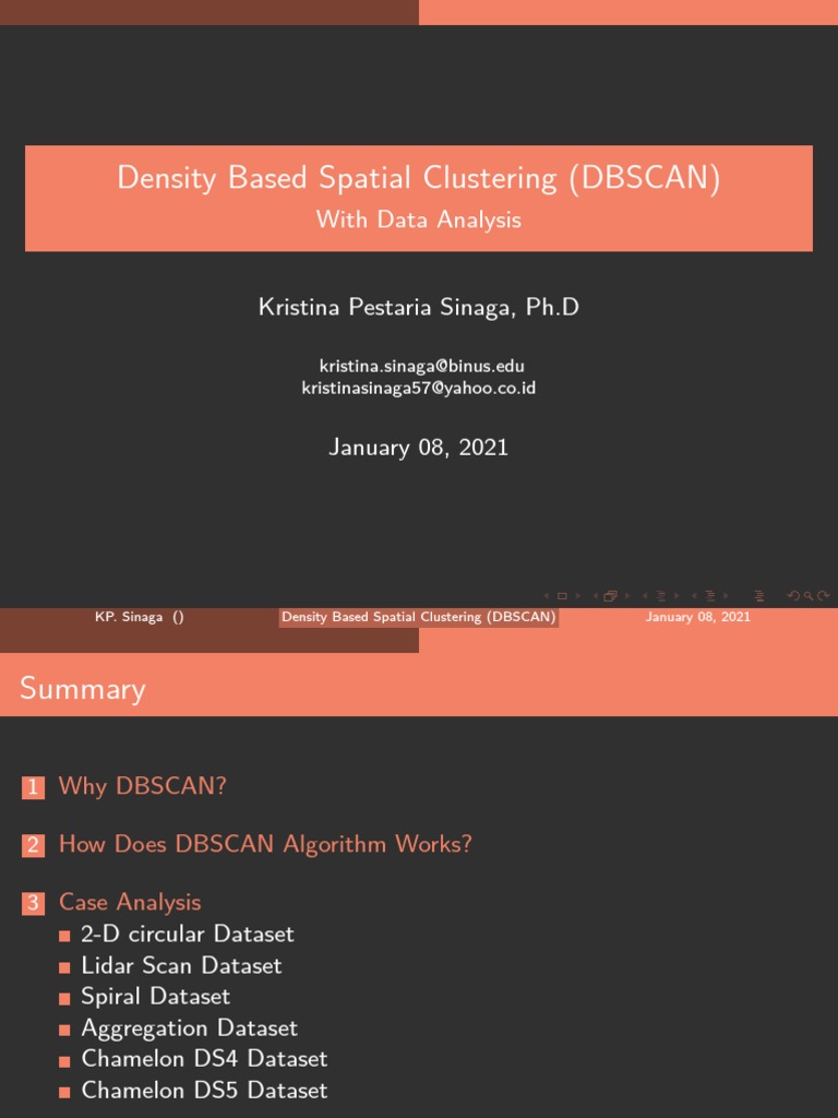 Density Based Spatial Clustering (DBSCAN) : With Data Analysis | PDF | Statistical Data Types ...